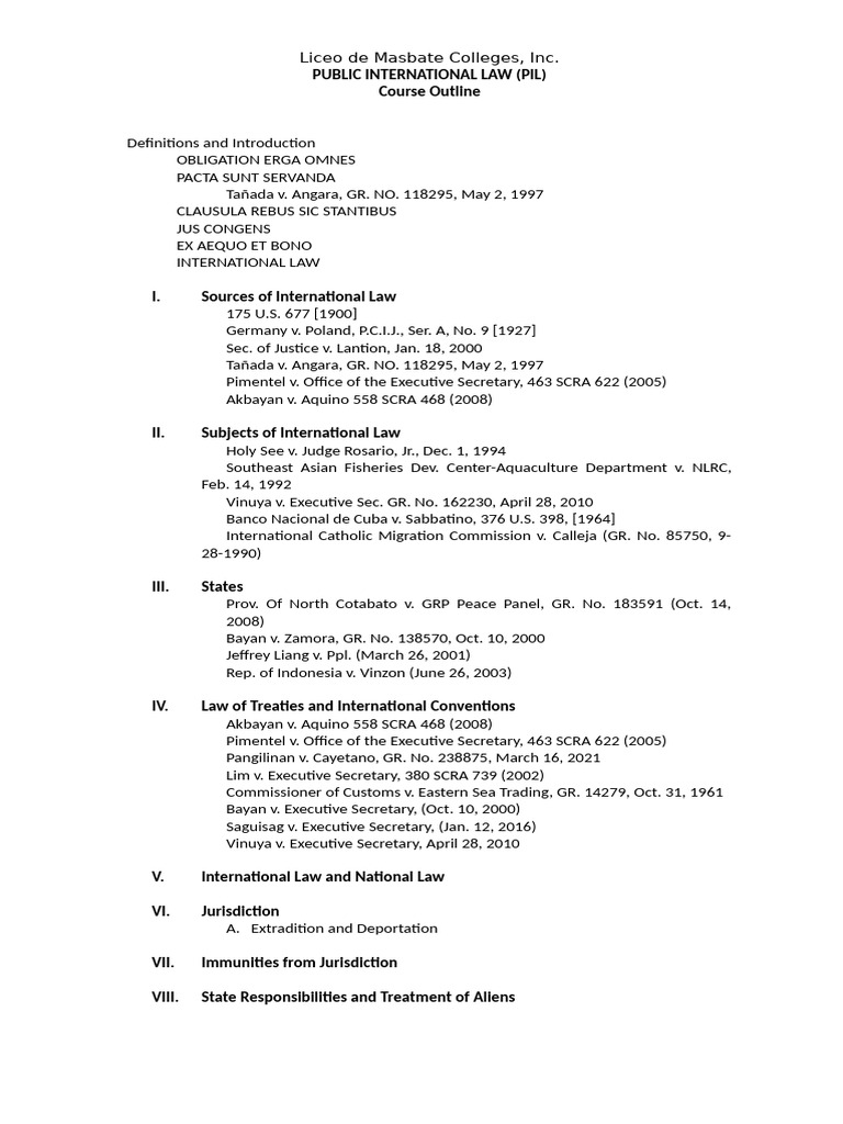 Course-Outline-Public-Intl-Law | PDF | International Law | Justice