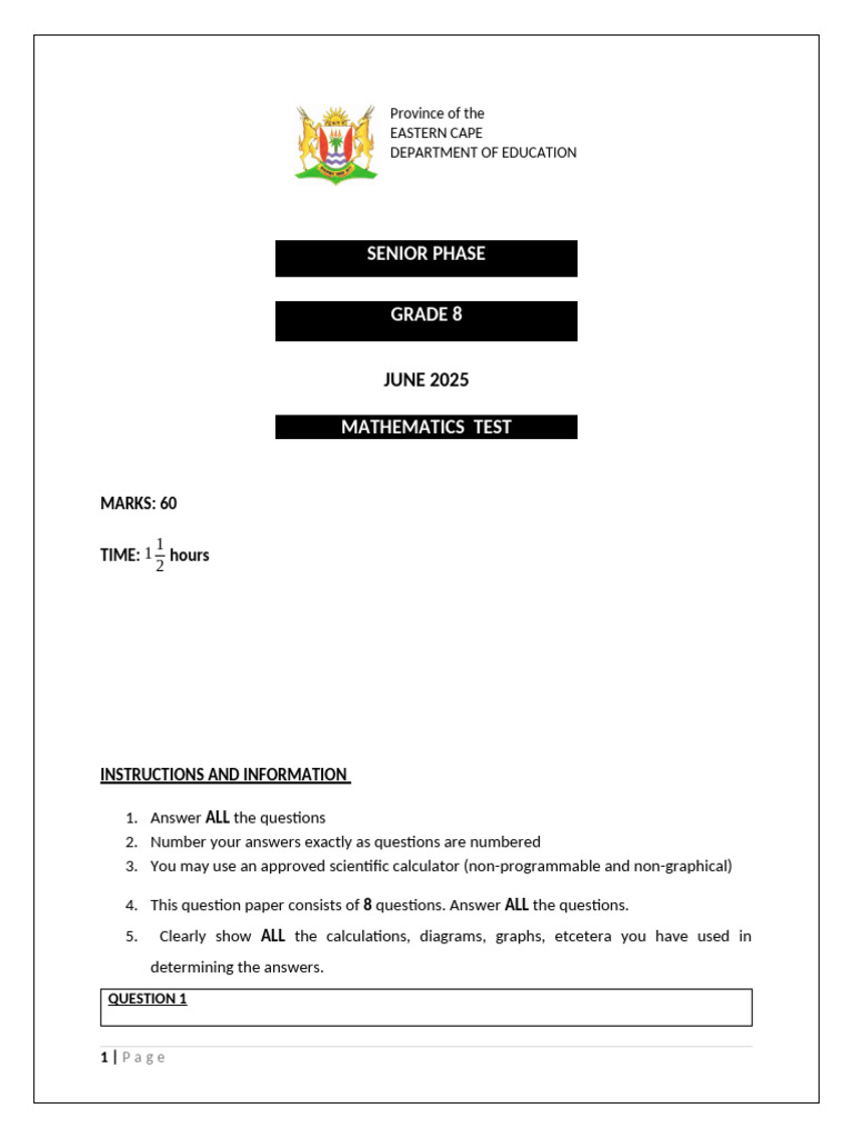 Grade 8 Mathematics Test Paper | PDF | Discrete Mathematics | Mathematics
