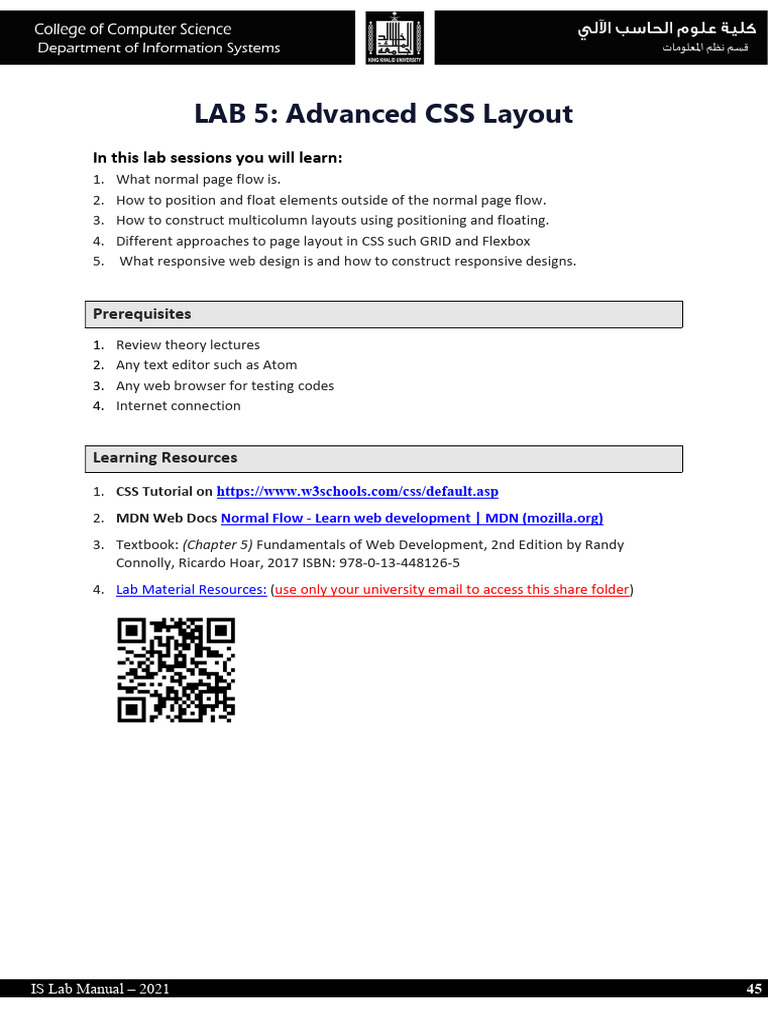 LAB 5 Advanced CSS Layout__2 Sessions | PDF | Page Layout | Html