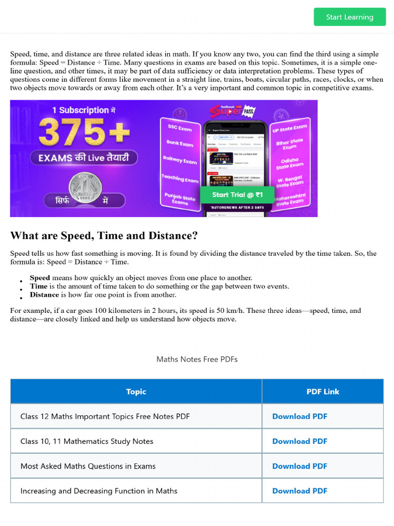 Speed, Time and Distance Formulas, Relationship & Solved Examples | PDF