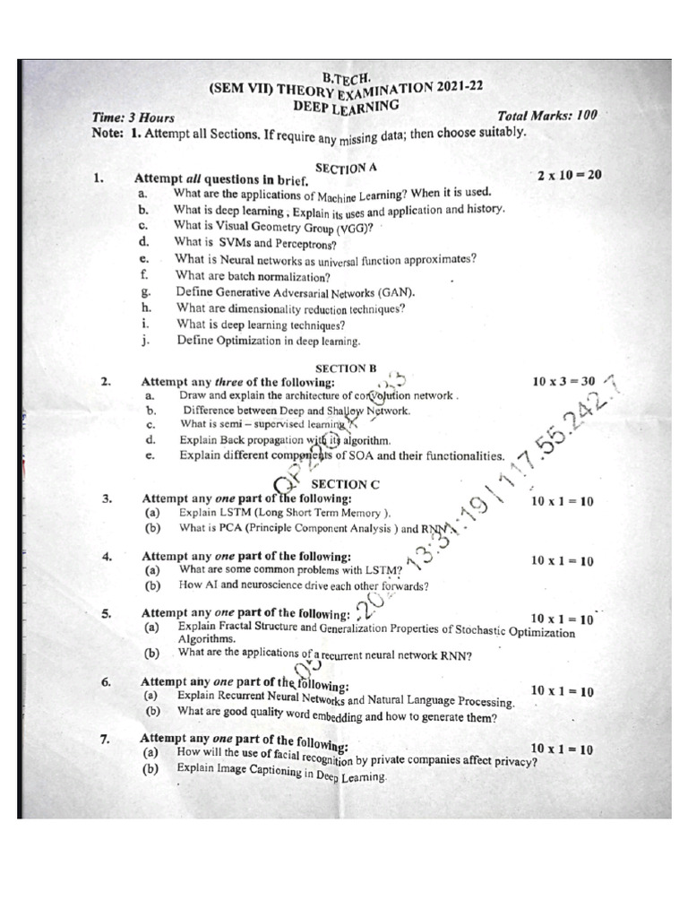 Deep Learning Question Paper | PDF