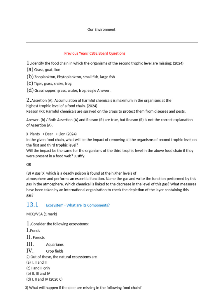PYQ Our Environment-2 | PDF | Ozone | Food Web