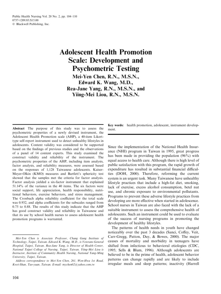 Adolescent Health Promotion Scale Validation | PDF | Factor Analysis ...