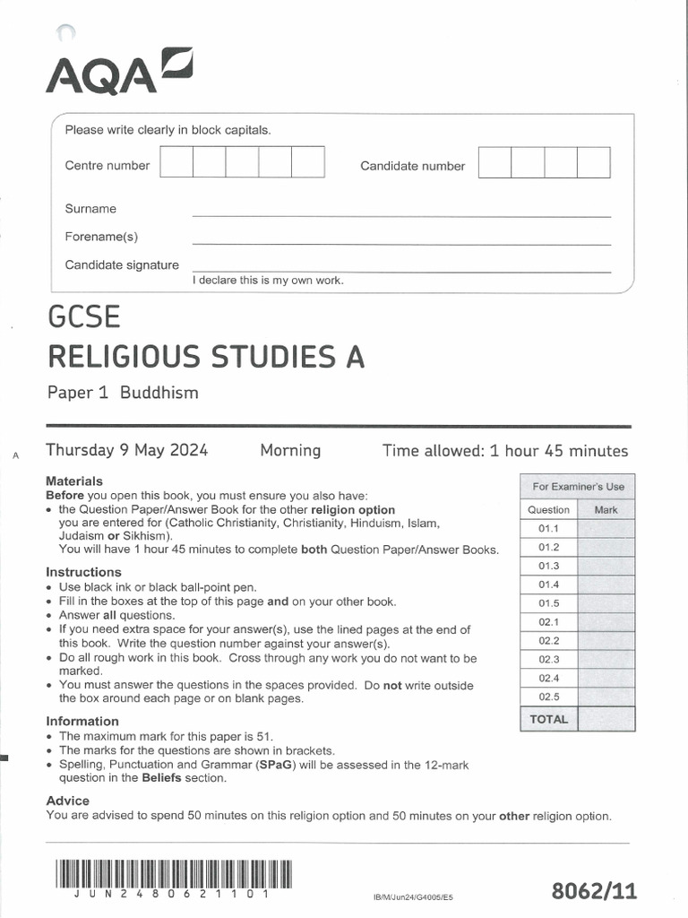 GCSE Religious Studies: Buddhism Exam Paper | PDF | Nāstika | Indian ...