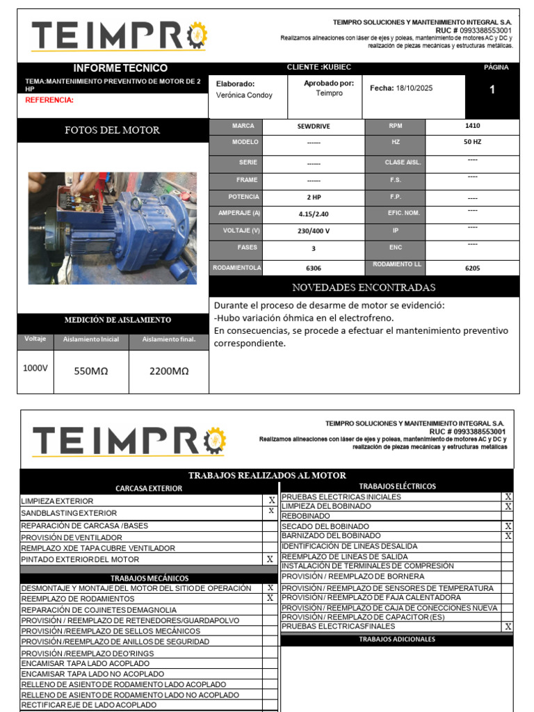Inf. Tec. Por Mantenimiento Emergente de Motor | PDF | Eje | Ingeniería mecánica