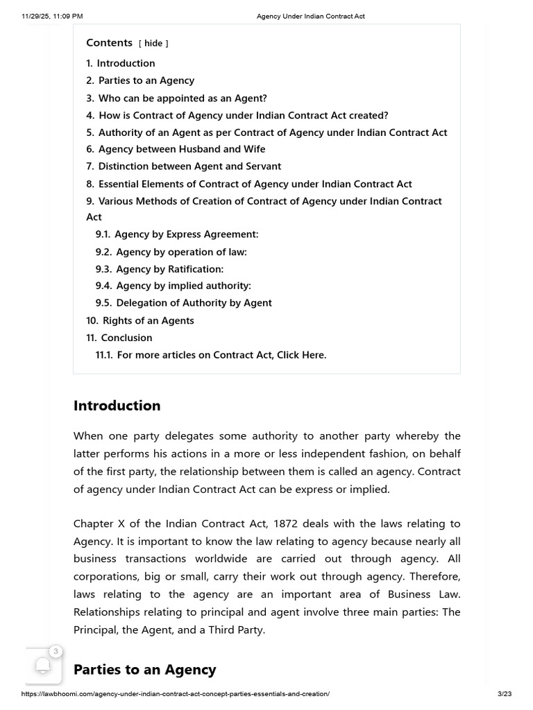 Agency Under Indian Contract Act Explained | PDF | Law Of Agency | Business