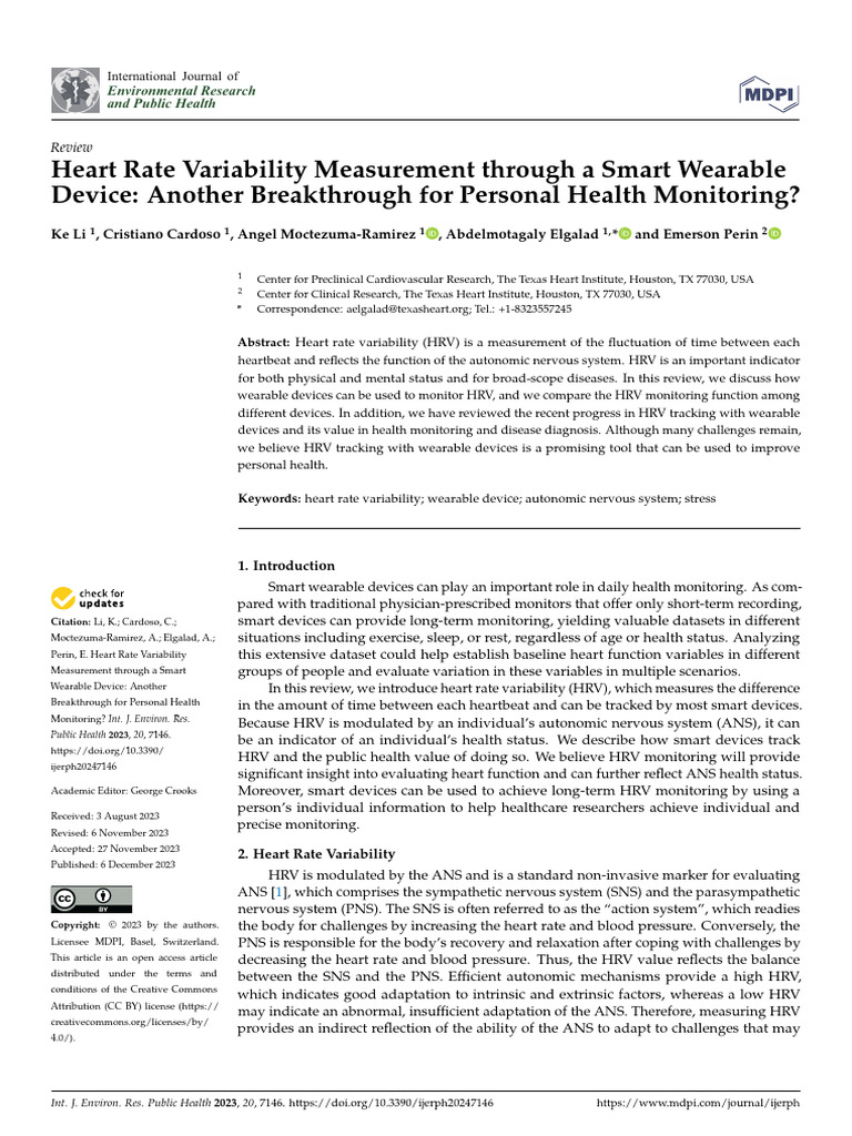 Heart Rate Variability Measurement Through A Smart | PDF | Spectral ...