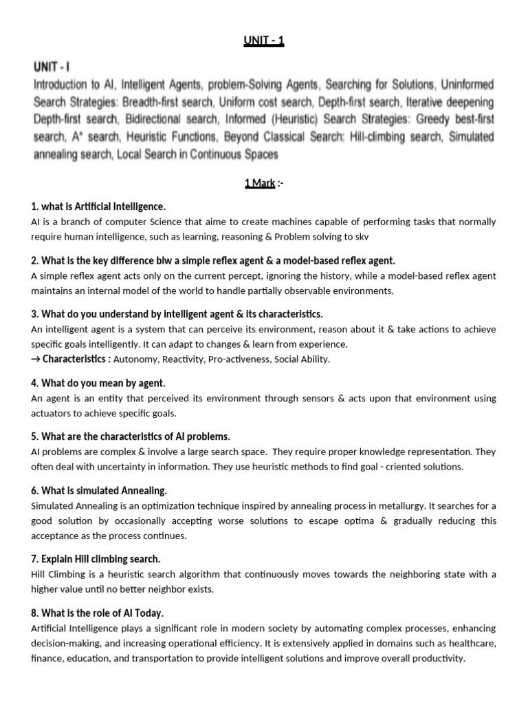 AI UNIT - 1 | PDF | Artificial Intelligence | Intelligence (AI) & Semantics