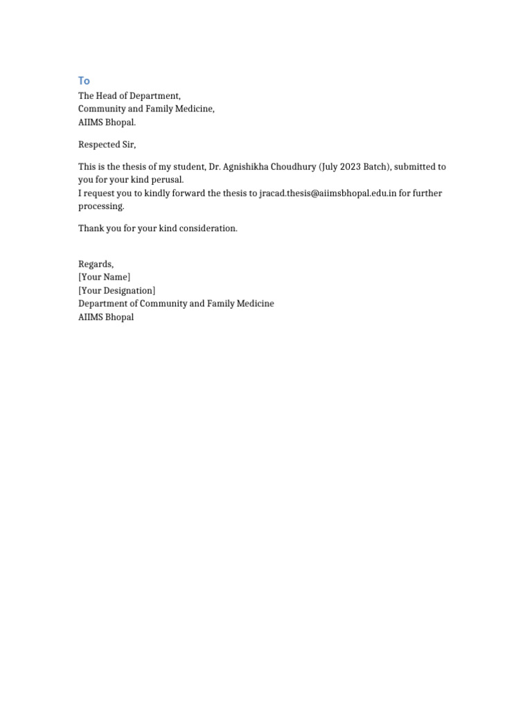 Thesis Submission Letter DR Agnishikha Choudhury | PDF