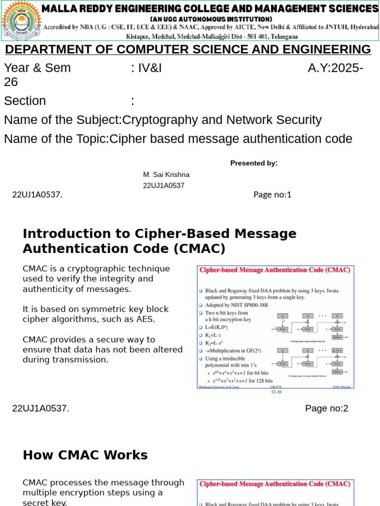 Cipher-based Message Authentication Code | PDF | Encryption | Cryptography