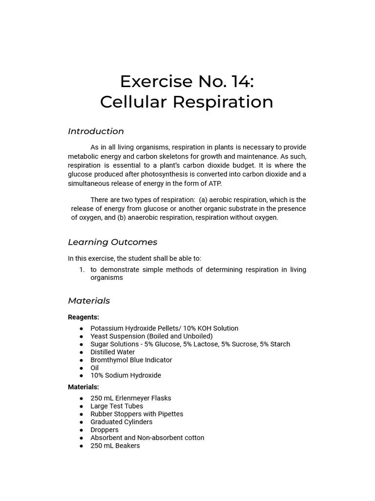 Lab Exercise 14 Cell Respiration - Docx (1) | PDF | Cellular ...