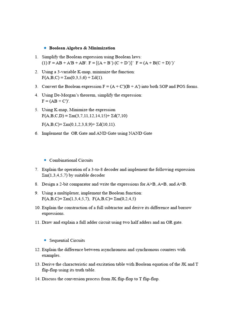 Practice Questions[1] | PDF | Mathematical Logic | Boolean Algebra