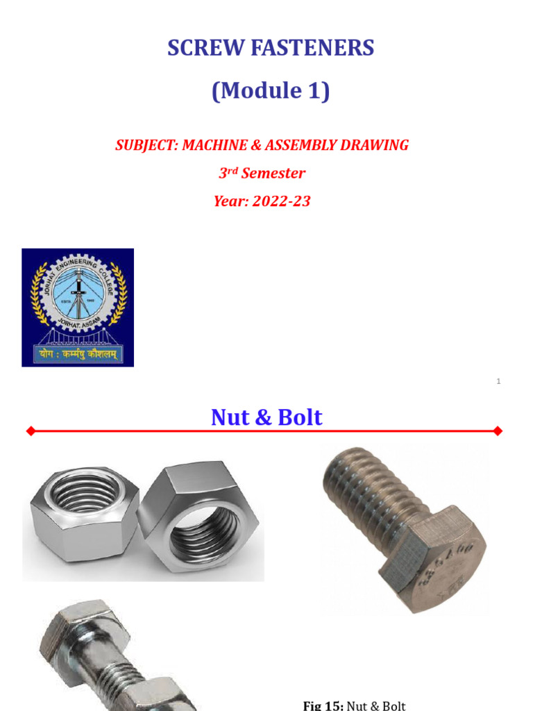 Types and Dimensions of Nuts and Bolts | PDF
