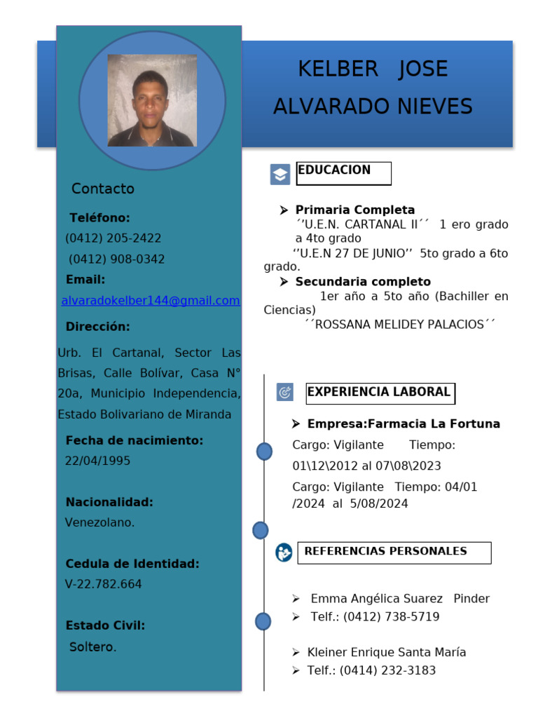 Currículum de Kelber Alvarado | PDF