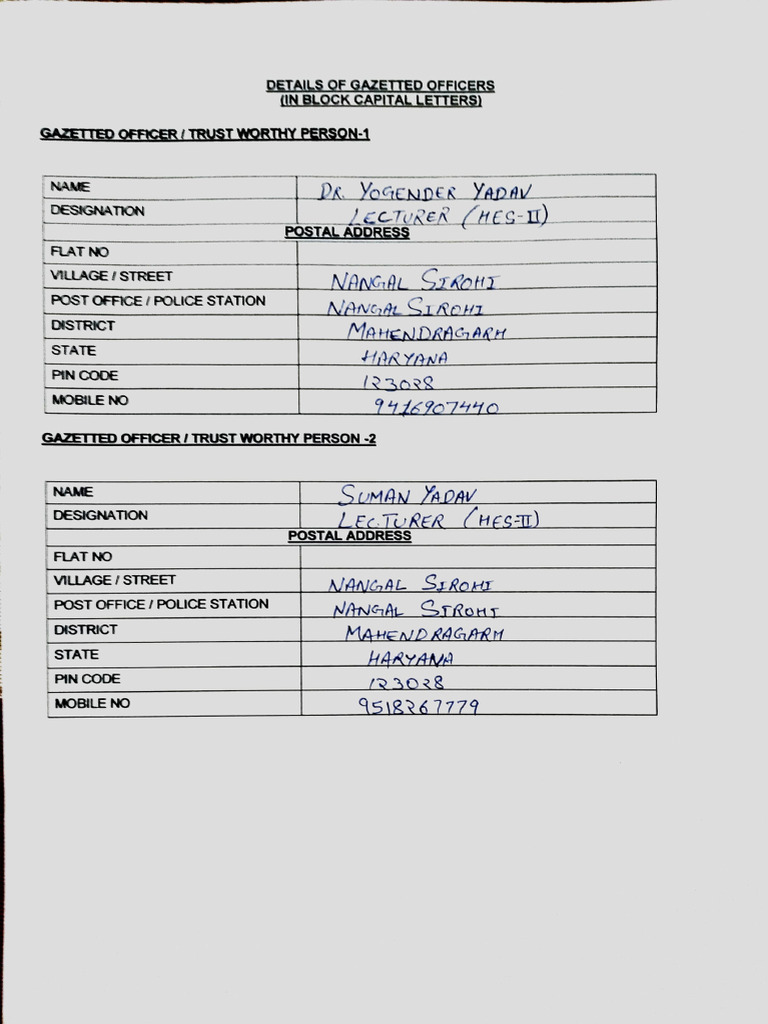 Gazetted Officer Trustworthy Person List | PDF