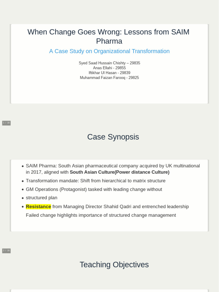 SAIM Pharma Case Study - Final Presentation V4 | PDF | Leadership ...