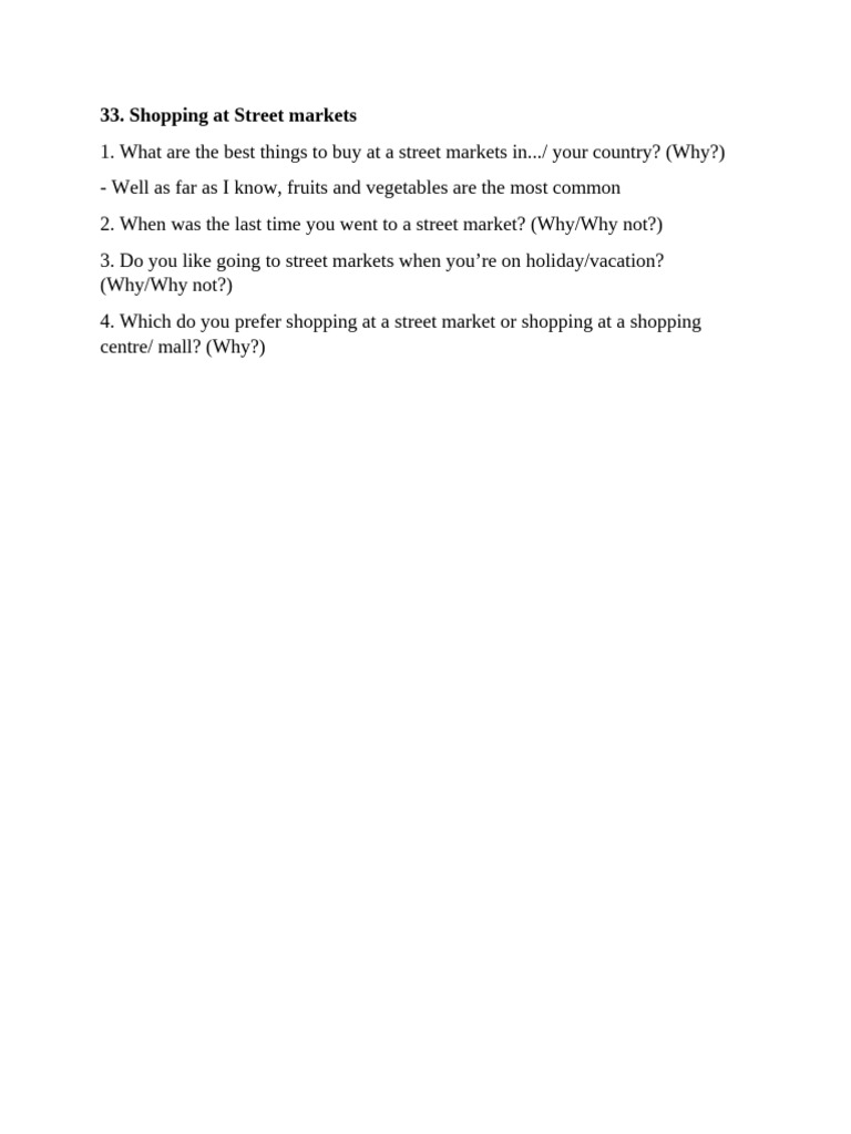 Shopping at Street Markets | PDF