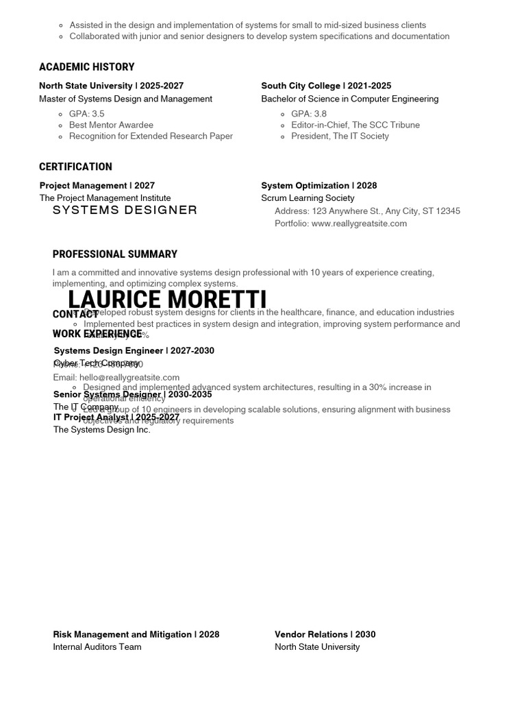 Laurice Moretti: Systems Designer | PDF