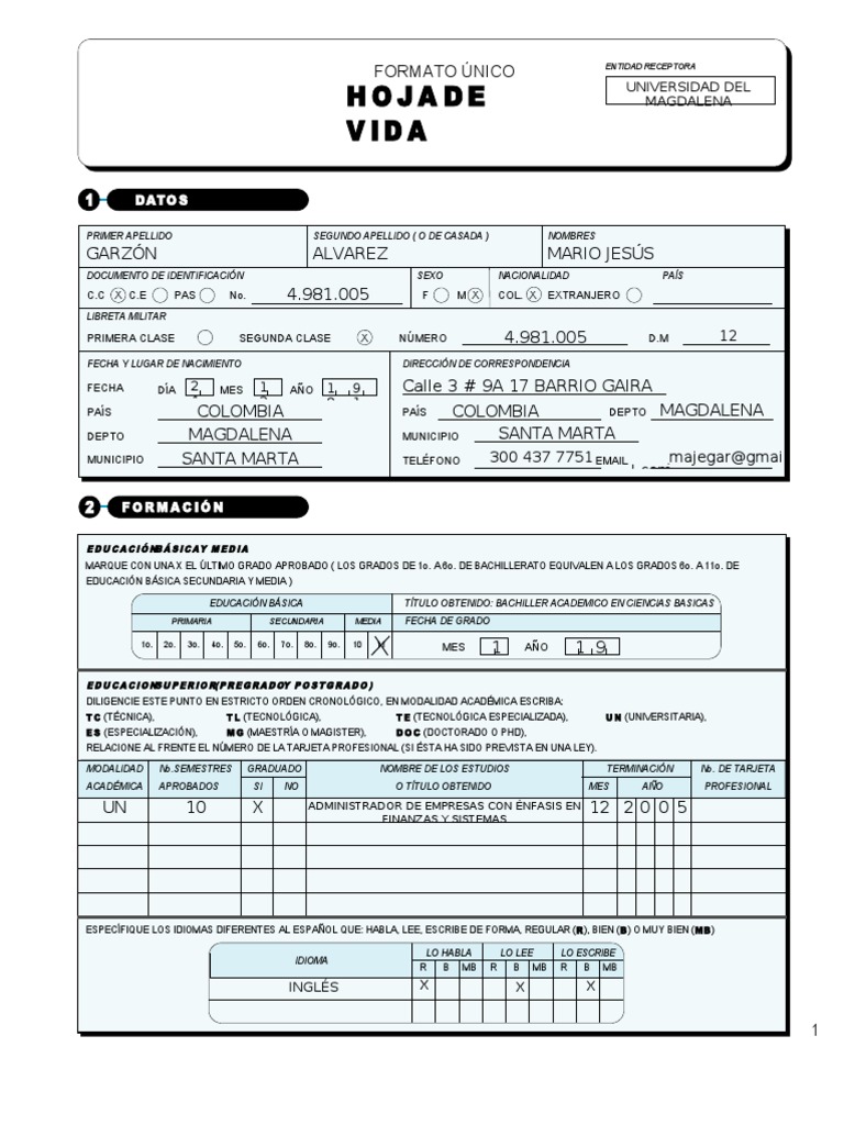 Formato Unico De Hoja De Vida Gestion Publica