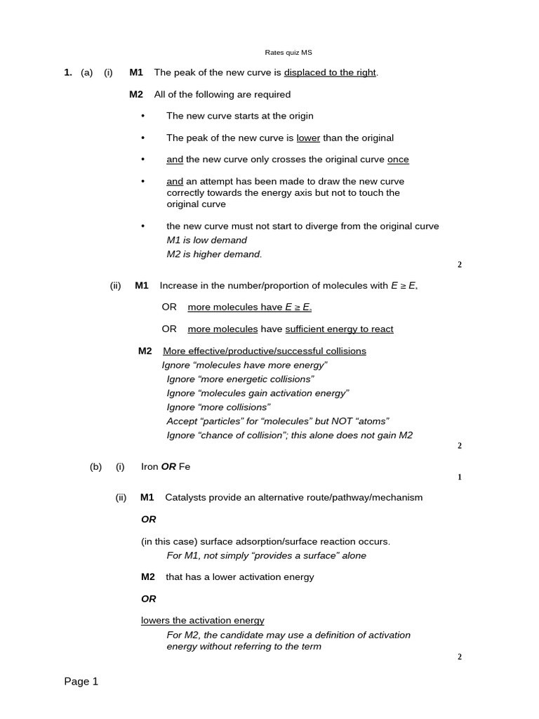 rates quiz ms | PDF | Chemical Reactions | Activation Energy