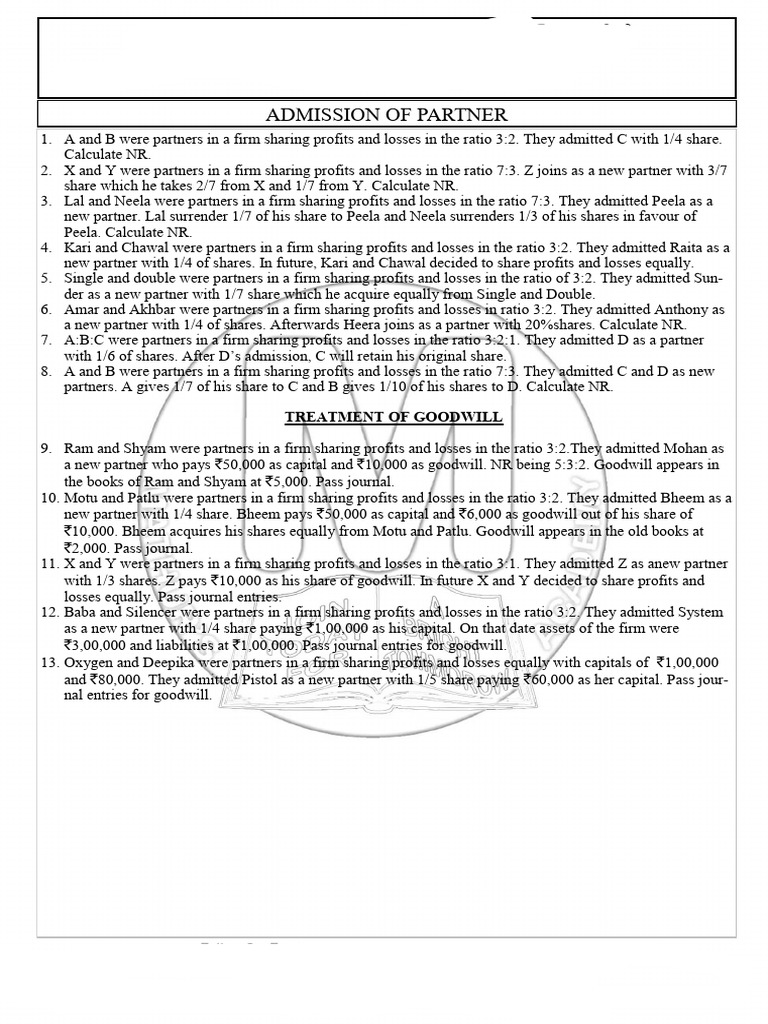 Partner Admission Accounting Notes | PDF | Balance Sheet | Goodwill ...