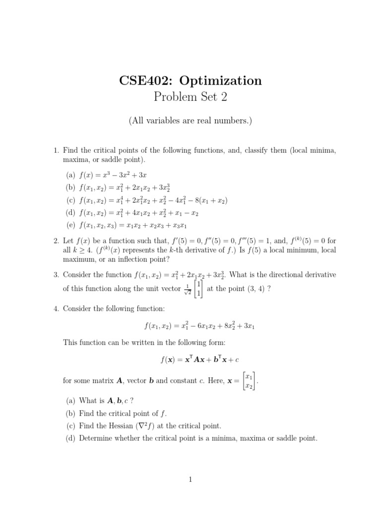 CSE402 Optimization PSet2 | PDF