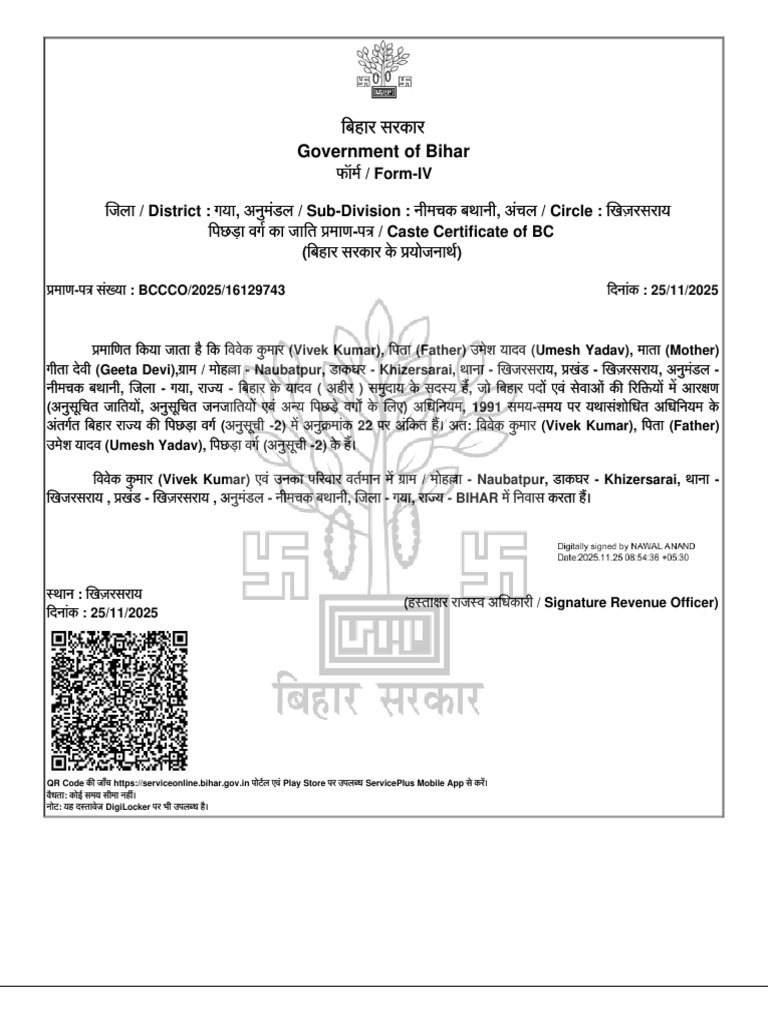 Caste Certificate | PDF
