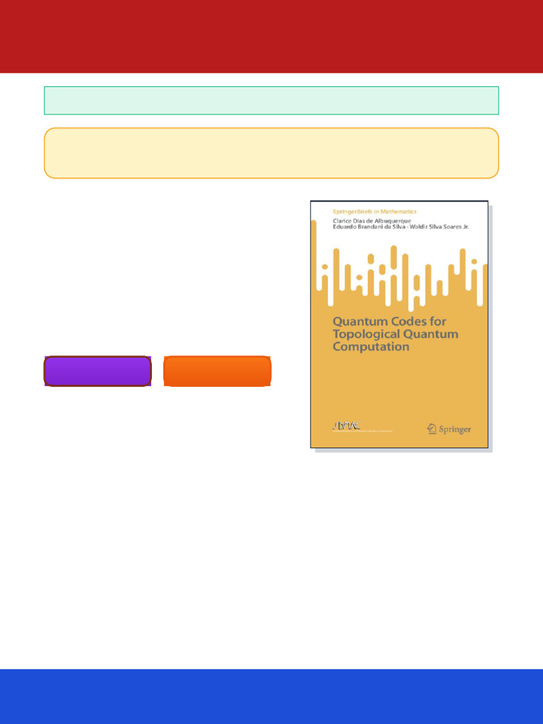 Quantum Codes for Topological Quantum Computation SpringerBriefs in Mathematics Clarice Dias De ...