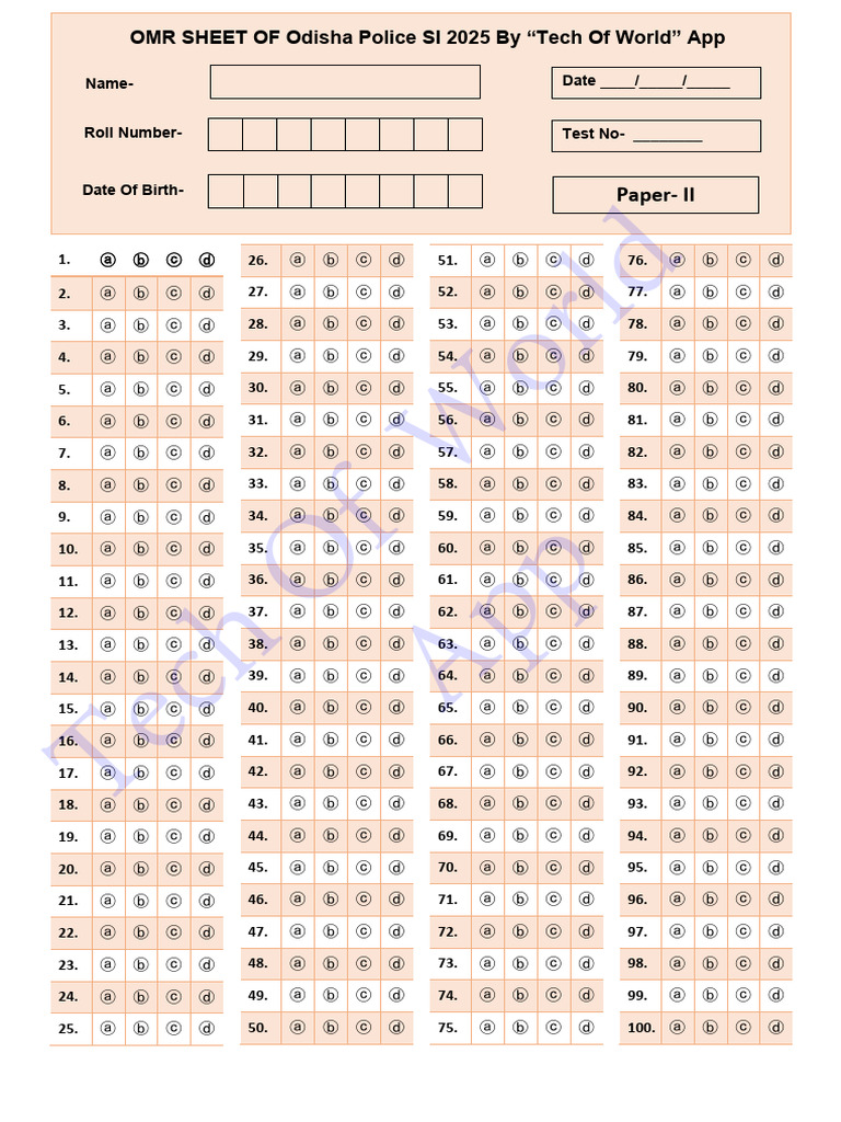 Odisha-Police-SI-Paper-II-OMR-Sheet- | PDF