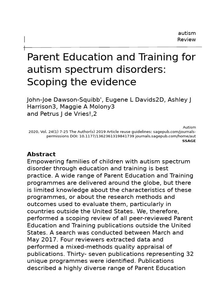 Parent Education for Autism: A Review | PDF | Autism | Systematic Review