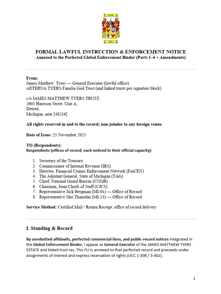 Formal Lawful Instruction Notice | PDF | United States Dollar | Private Law
