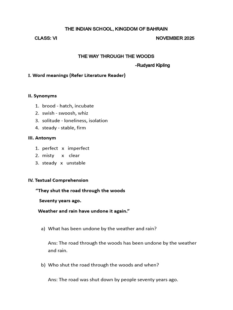 "Class VI Literature: The Way Through the Woods" | PDF