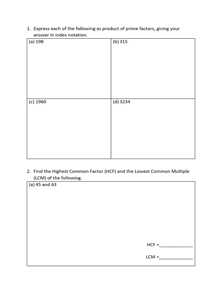 Prime Factorization and HCF/LCM Problems | PDF | Discrete Mathematics ...