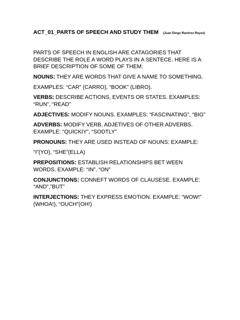 Act_01_parts of Speech and Study Them | PDF