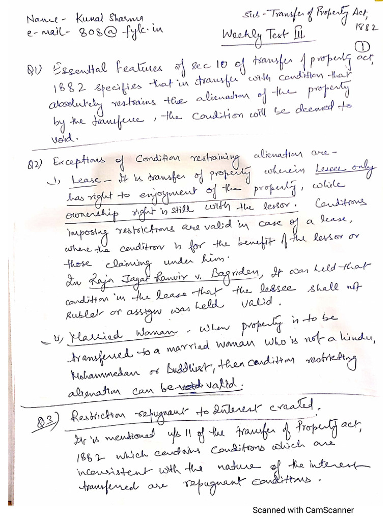 TP Act Test 3, Kunal Sharma | PDF