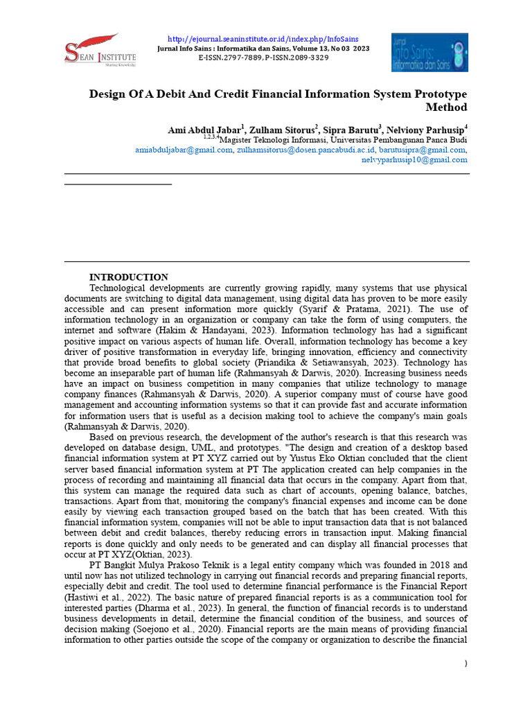 Design of A Debit and Credit Financial Information System Prototype ...