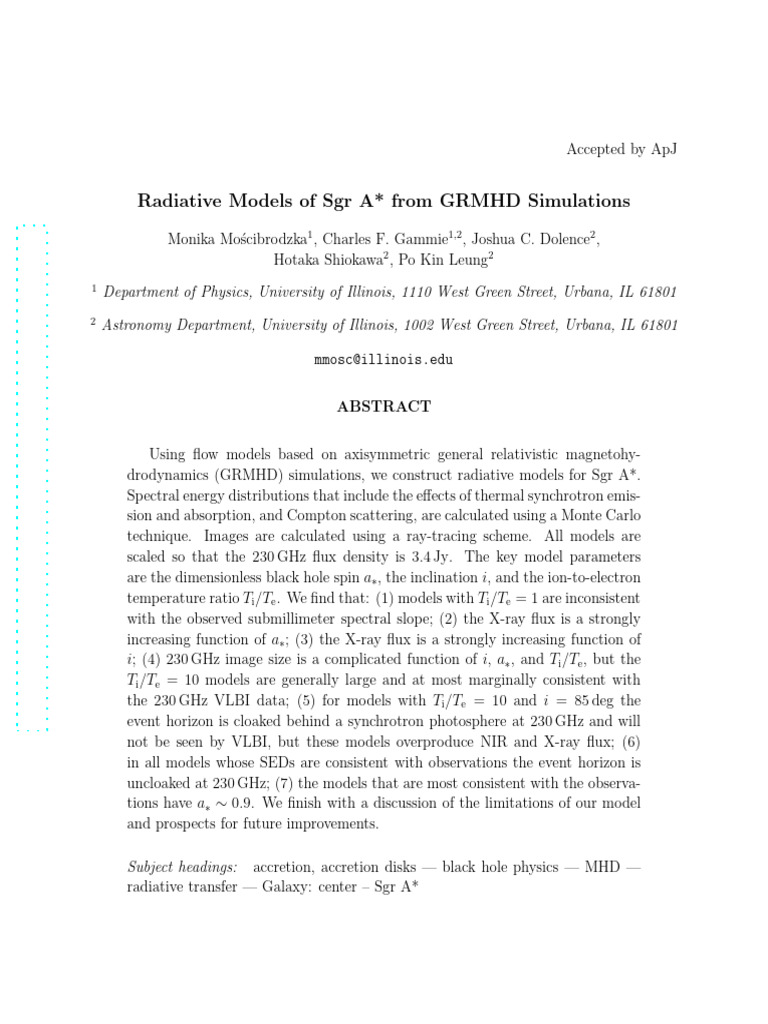 Radiative Models of Sgr A* from GRMHD | PDF | Black Hole | Galaxy