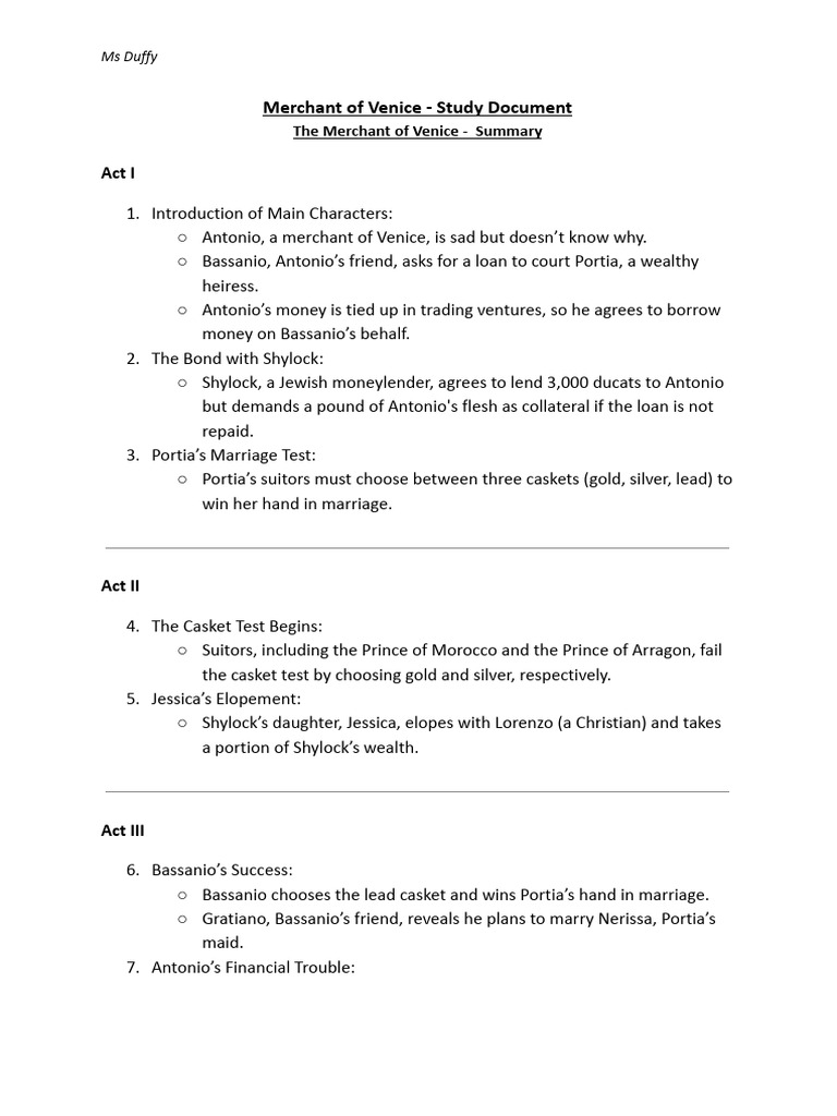 The Merchant of Venice - Study Document | PDF | The Merchant Of Venice ...