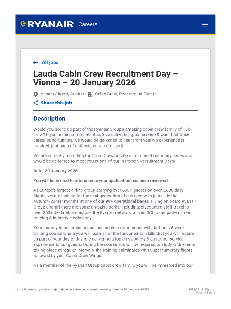 Lauda Cabin Crew Recruitment Vienna 2026 | PDF | Flight Attendant ...