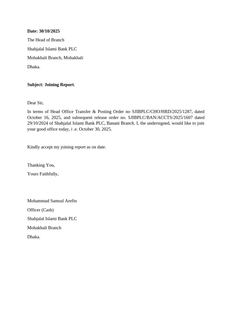 Joining Letter | PDF