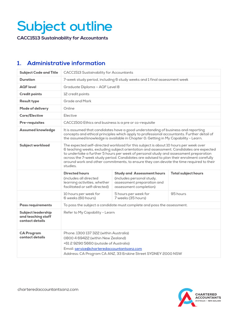 CA Program Subject Outline SFA CACC1513 | PDF | Academic Integrity ...