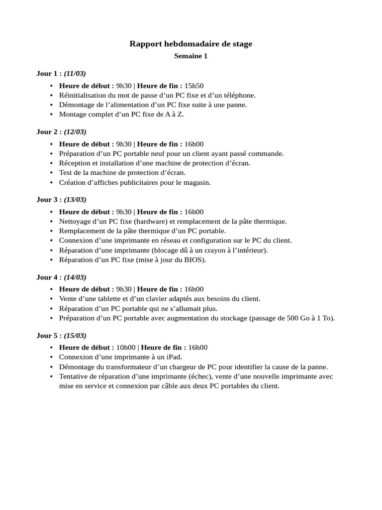 Rapport de stage informatique - Semaine 1 | PDF