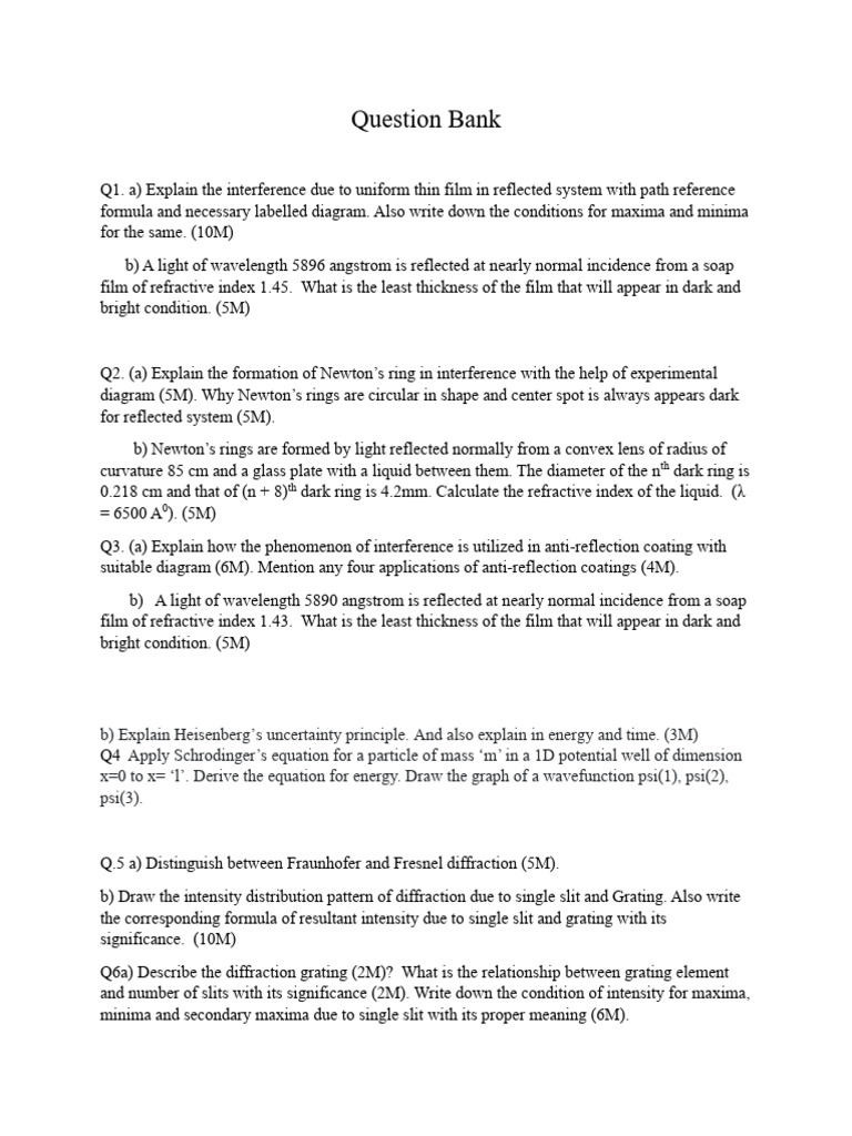 FYBTech Physics Question Bank - 2024 | PDF | Diffraction | Laser