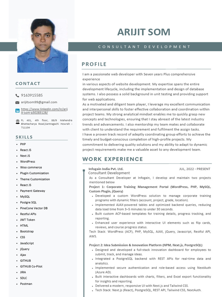 Arijit Som Resume 08 2025 | PDF | Word Press | Postgre Sql