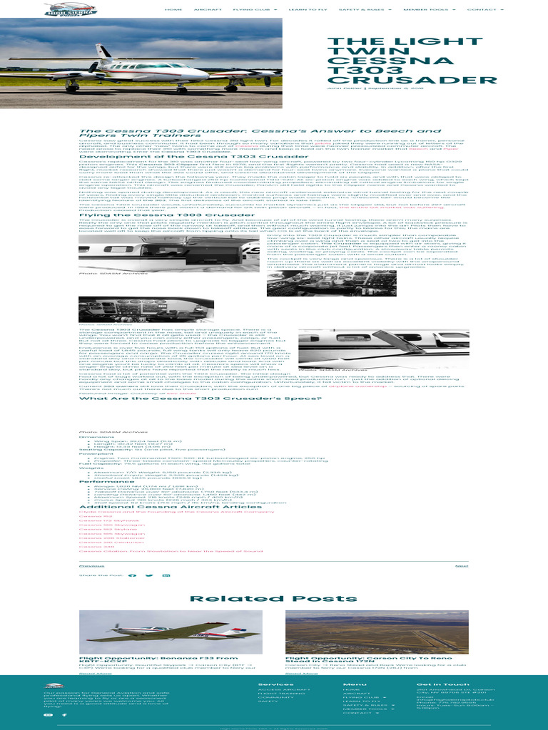 Cessna T303 Crusader Overview and Specs | PDF | Aircraft | Empennage