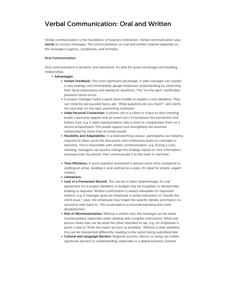 2 - Verbal Communication - Oral and Written | PDF | Nonverbal ...