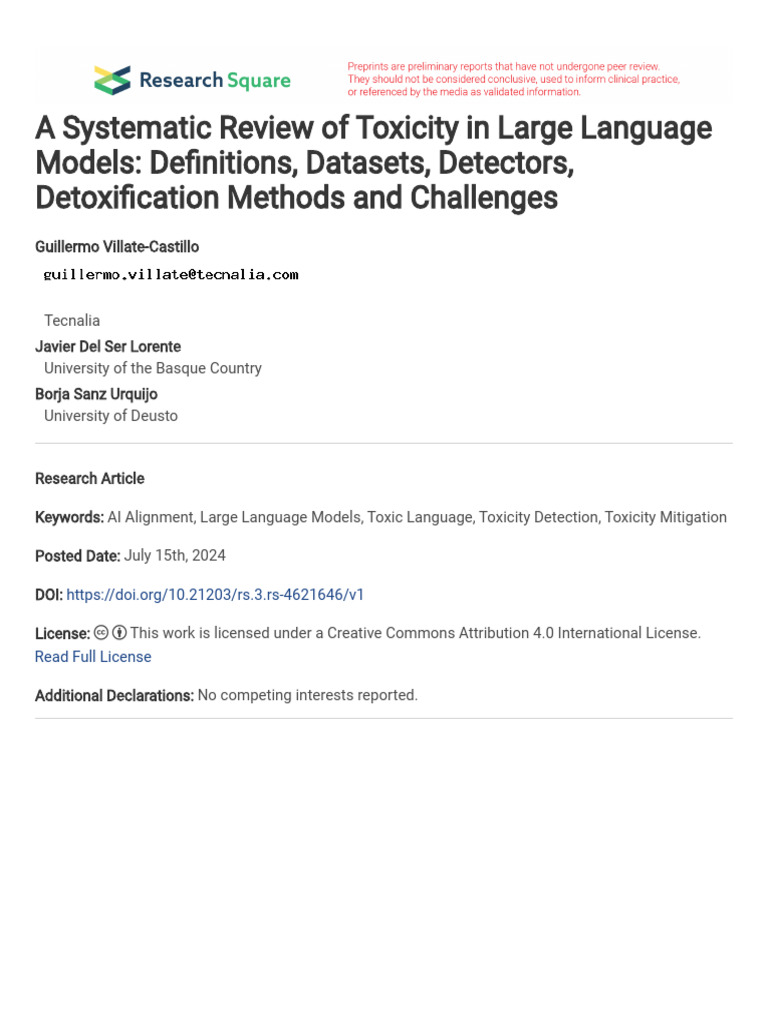 A Systematic Review of Toxicity in Large Language | PDF | Systematic ...