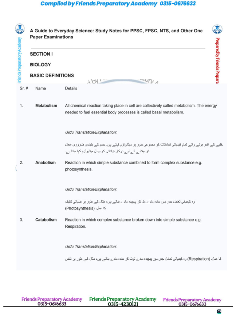 Everyday Science FPA Notes | PDF