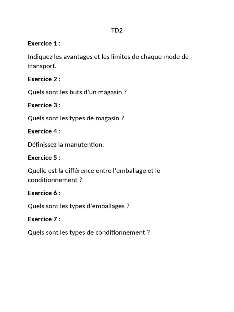 Modes de transport et types de magasins | PDF