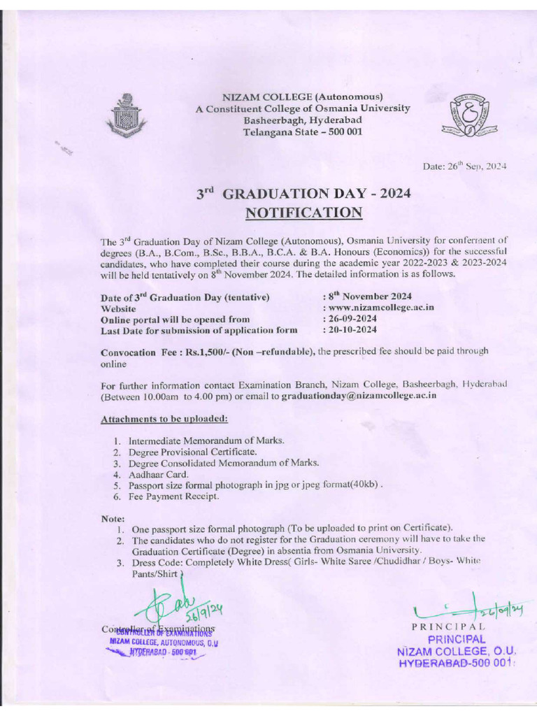 3rd Graduation Day Notification 2024 | PDF